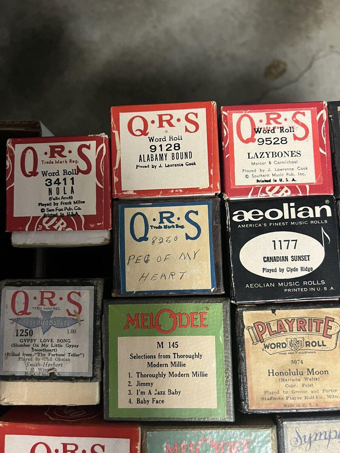 Vintage Lot of 53 Player Piano Music Rolls W/ Boxes QRS Aeollian ...