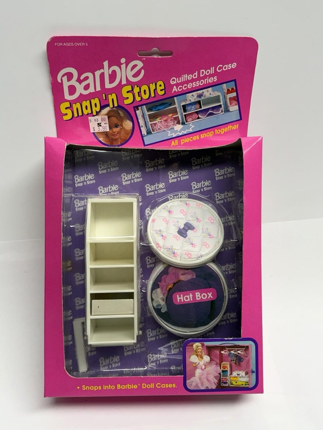 VTG 1992 Barbie Snap 'N Store Quilted Doll Case Hat Box Accessories No ...