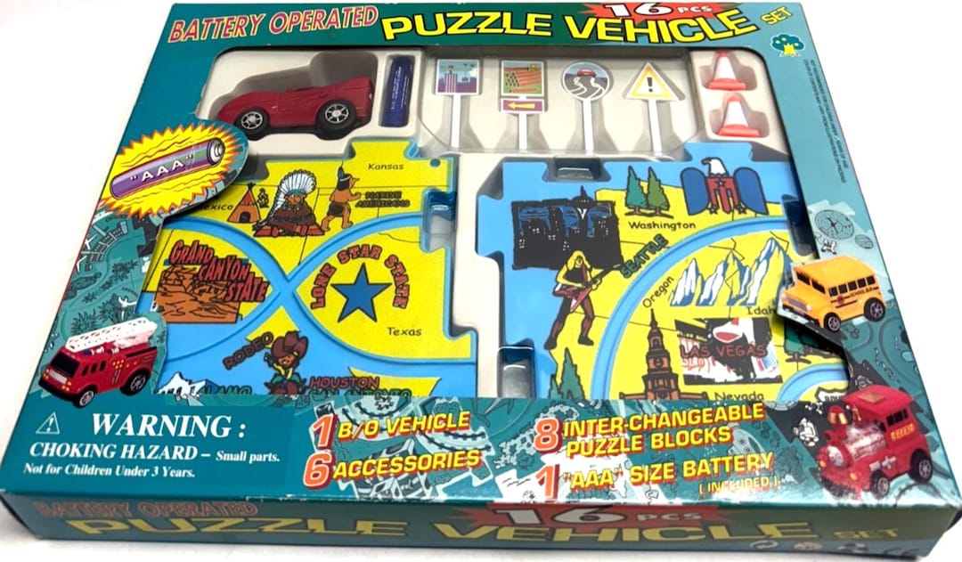 Vintage Battery Operated Vehicle Puzzle Play Set - Etsy