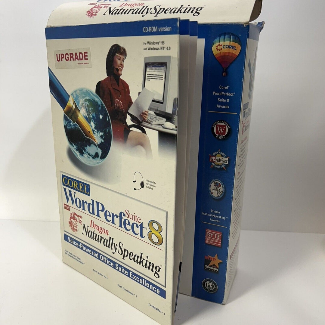 VINTAGE New Corel Wordperfect Suite 8 W/ Dragon Naturally Speaking PC ...
