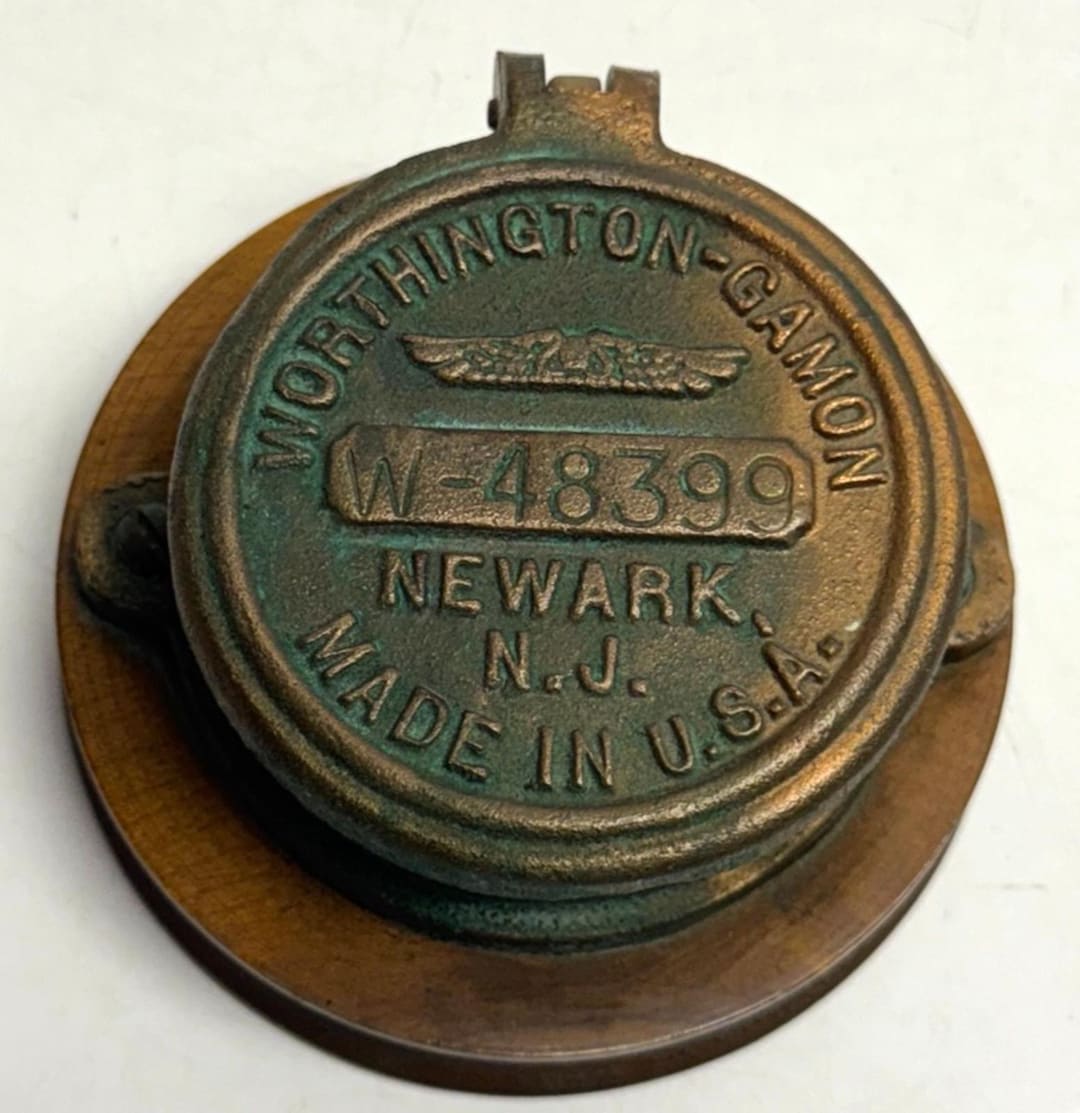 Vintage "worthington-gamon" Water Meter Brass Cover ..mounted on Wood W ...