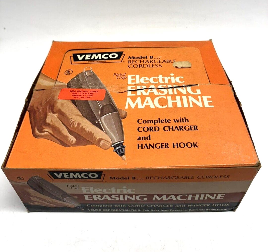 Vintage NOS VEMCO Model B Rechargeable Cordless Electric Erasing ...