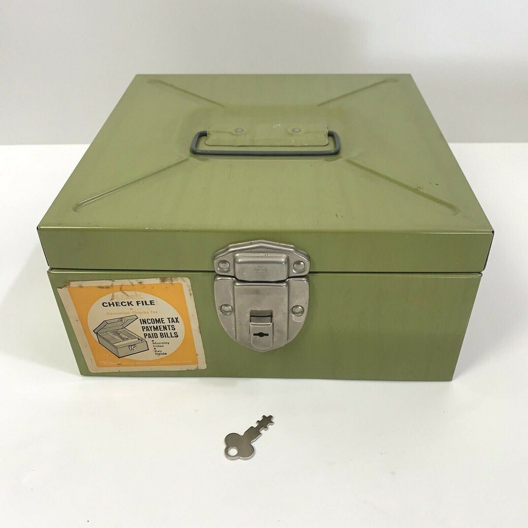Vintage Ballonoff Check File Storage Metal Box Green With Key : Size 9 ...