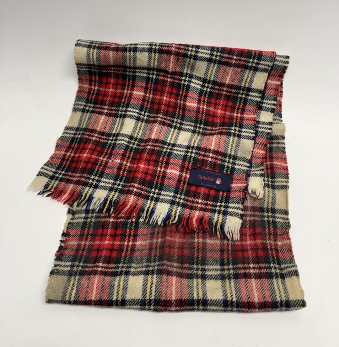 Vintage Rooster of Scotland 100% Merino Wool Plaid Scarf Red -50" X 11 ...
