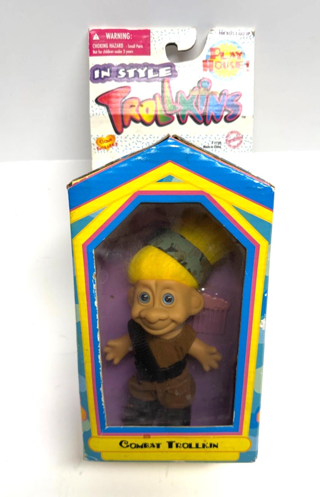 Vtg Play House Combat Trollkin 5" Troll Doll NIB Yellow Hair Army Camo ...