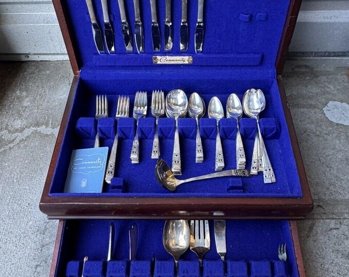 Vintage 1980s Oneida Community Flatware Set With Original Wooden Case ...