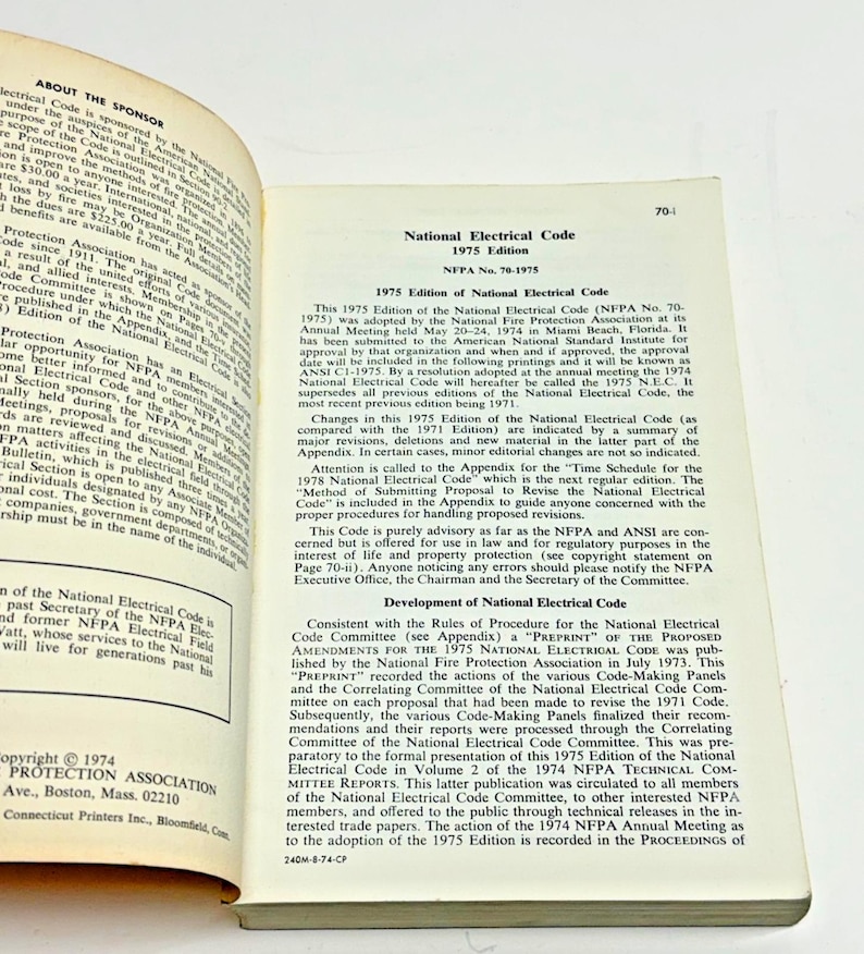 Vintage National Electrical Code 1975 ANSI C1-1975 Official NFPA Electricalbook - Etsy