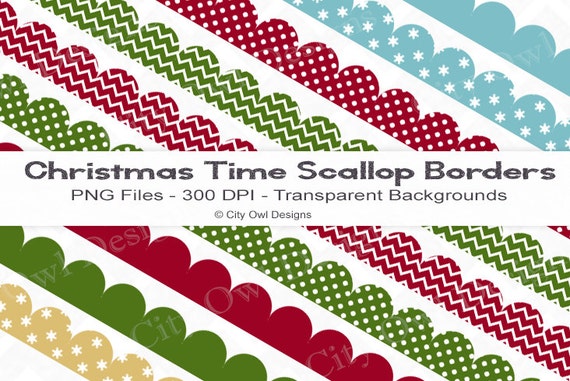 Items similar to Christmas Time Scallop Borders, Digital Scrapbooking ...