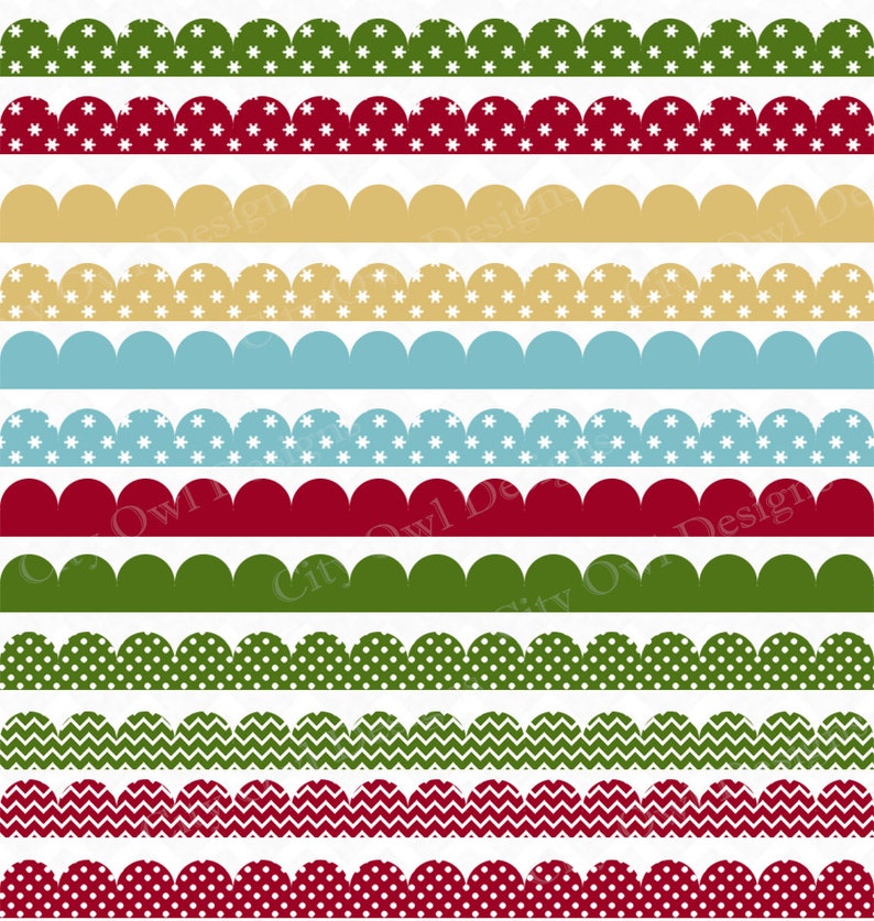 Christmas Time Scallop Borders Digital Scrapbooking and | Etsy