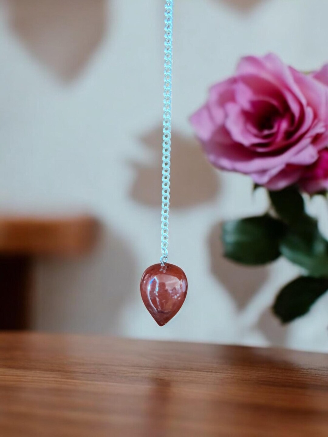 Red Jasper Teardrop Dowsing Pendulum, Stainless Steel Chain, Cleansed ...