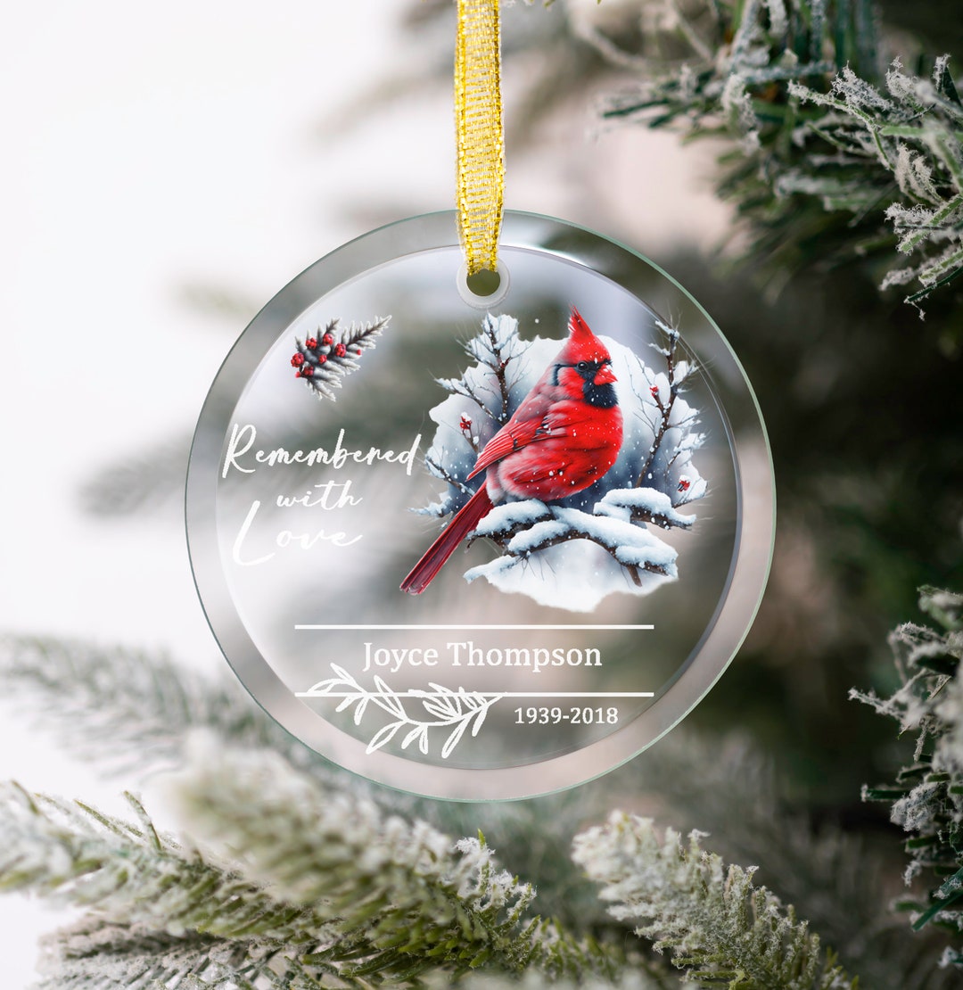 Custom Memorial Cardinal Glass Ornament--remembered With Love ...
