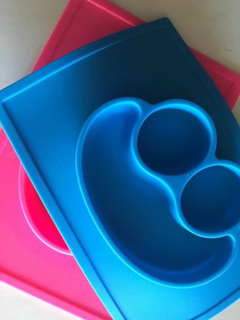 Silicone Baby Toddle Weaning Plate Smiling Face 3 Compartments Easy to ...