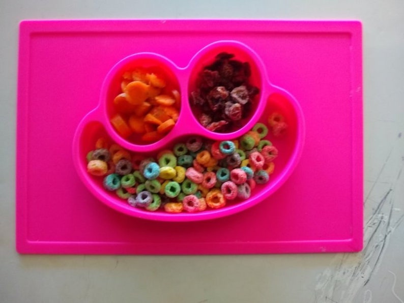 Silicone Baby Toddle Weaning Plate Smiling Face 3 Compartments Easy to ...