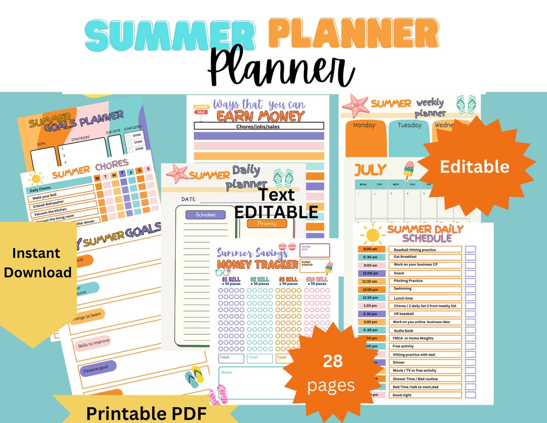 Summer Planner for Children, Fun With Goals Planner, Money-saving ...