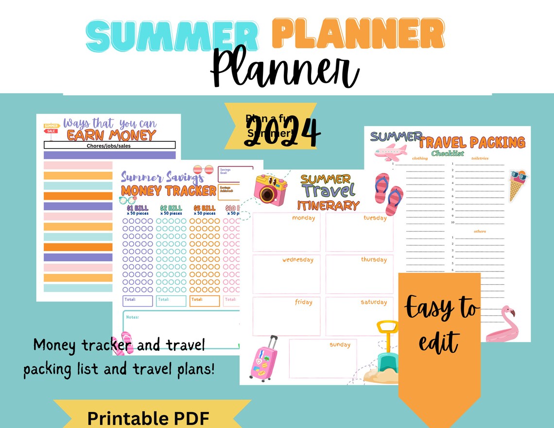 Summer Planner for Children, Fun With Goals Planner, Money-saving ...