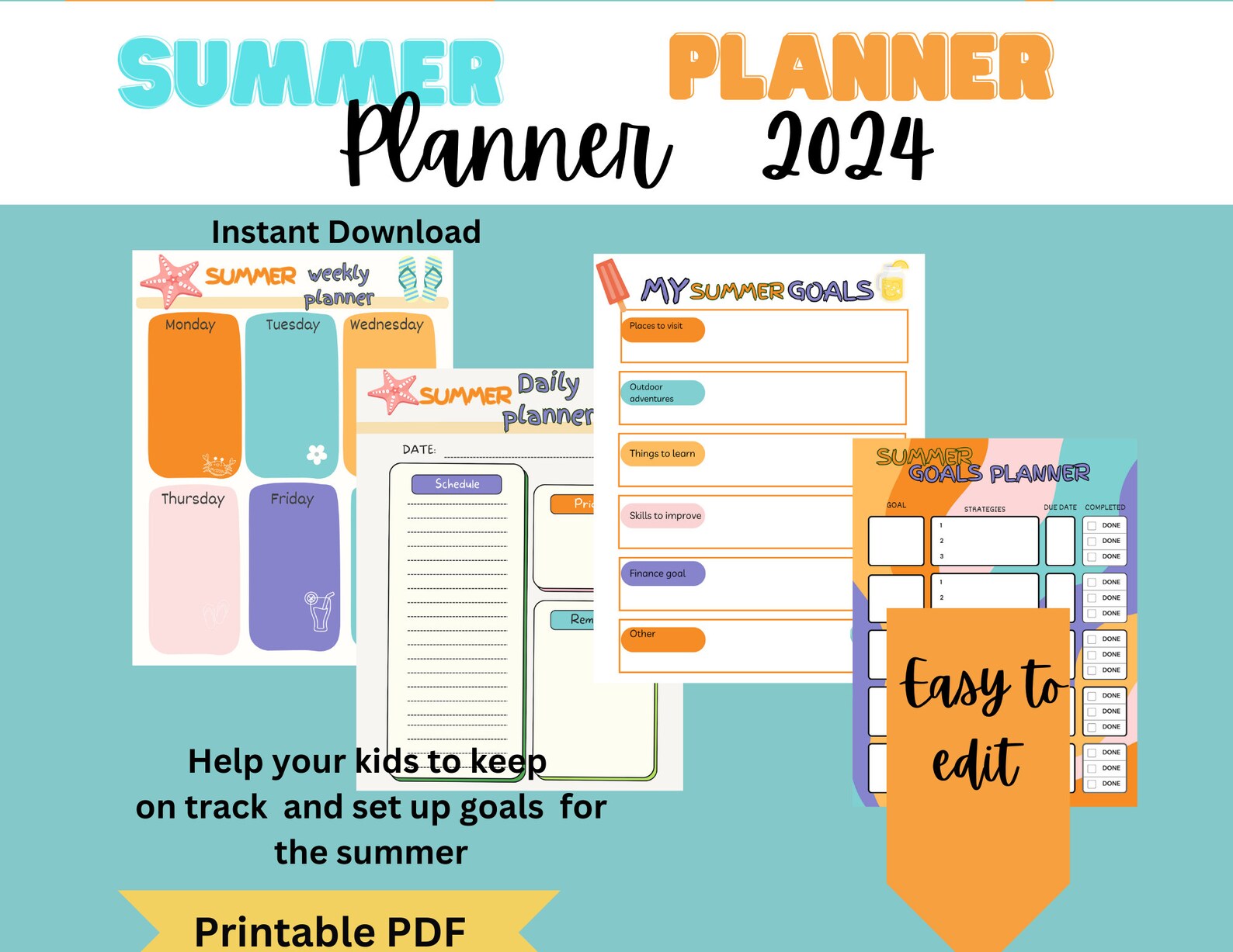 Summer Planner for Children, Fun With Goals Planner, Money-saving ...