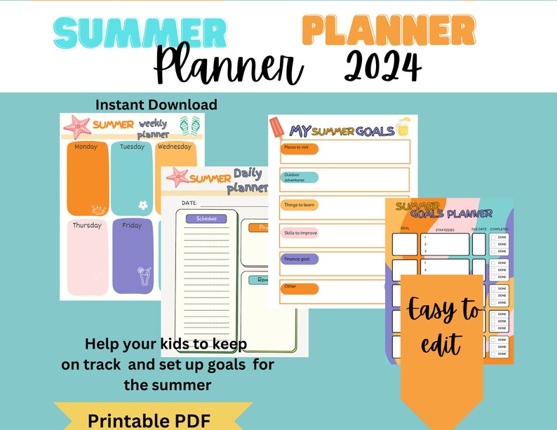 Summer Planner for Children, Fun With Goals Planner, Money-saving ...