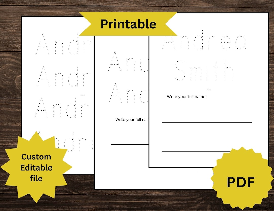 Tracing Name Worksheet, Printable, Editable, 5 Worksheets, PDF File ...