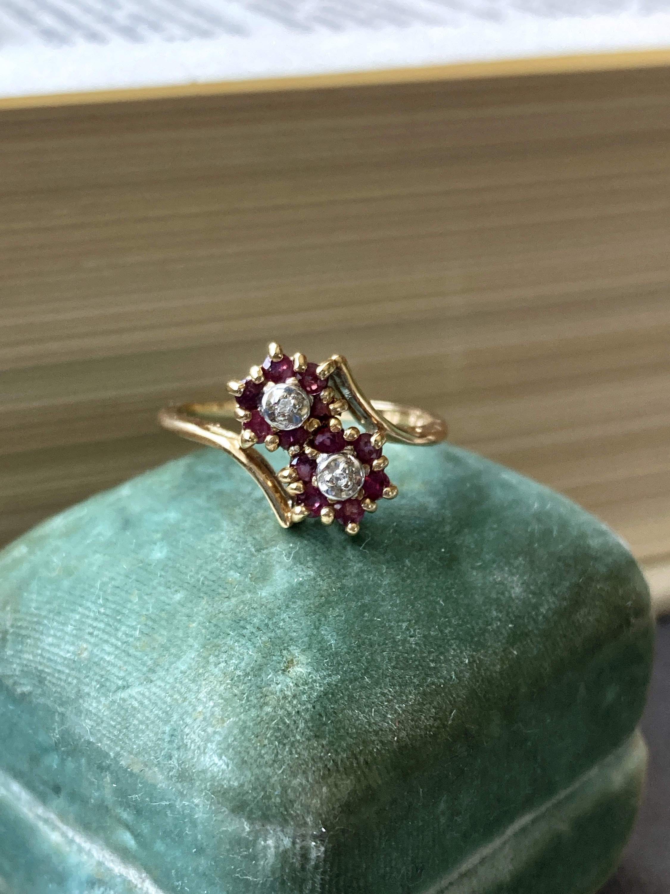 Vintage 10K Gold Ruby Diamond Flower Moi Et Toi Ring - Item Details in ...