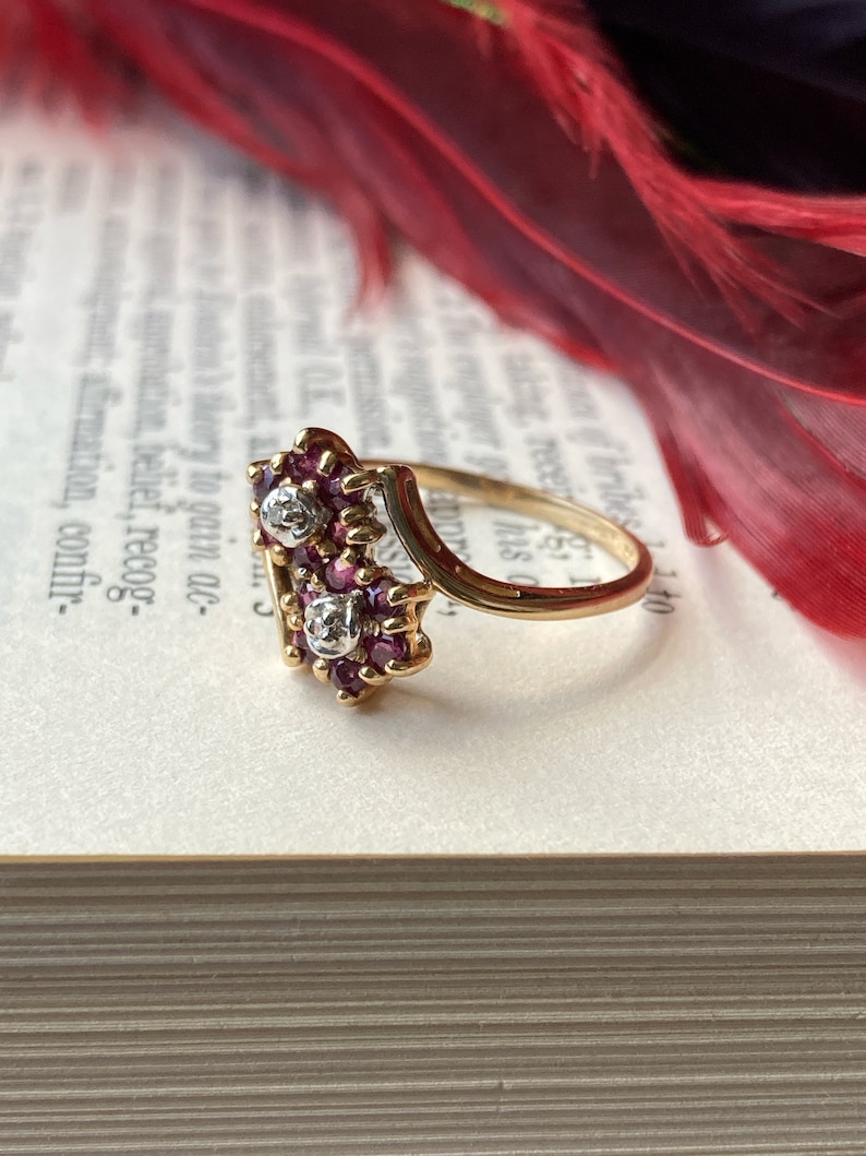 Vintage 10K Gold Ruby Diamond Flower Moi Et Toi Ring - Item Details in ...