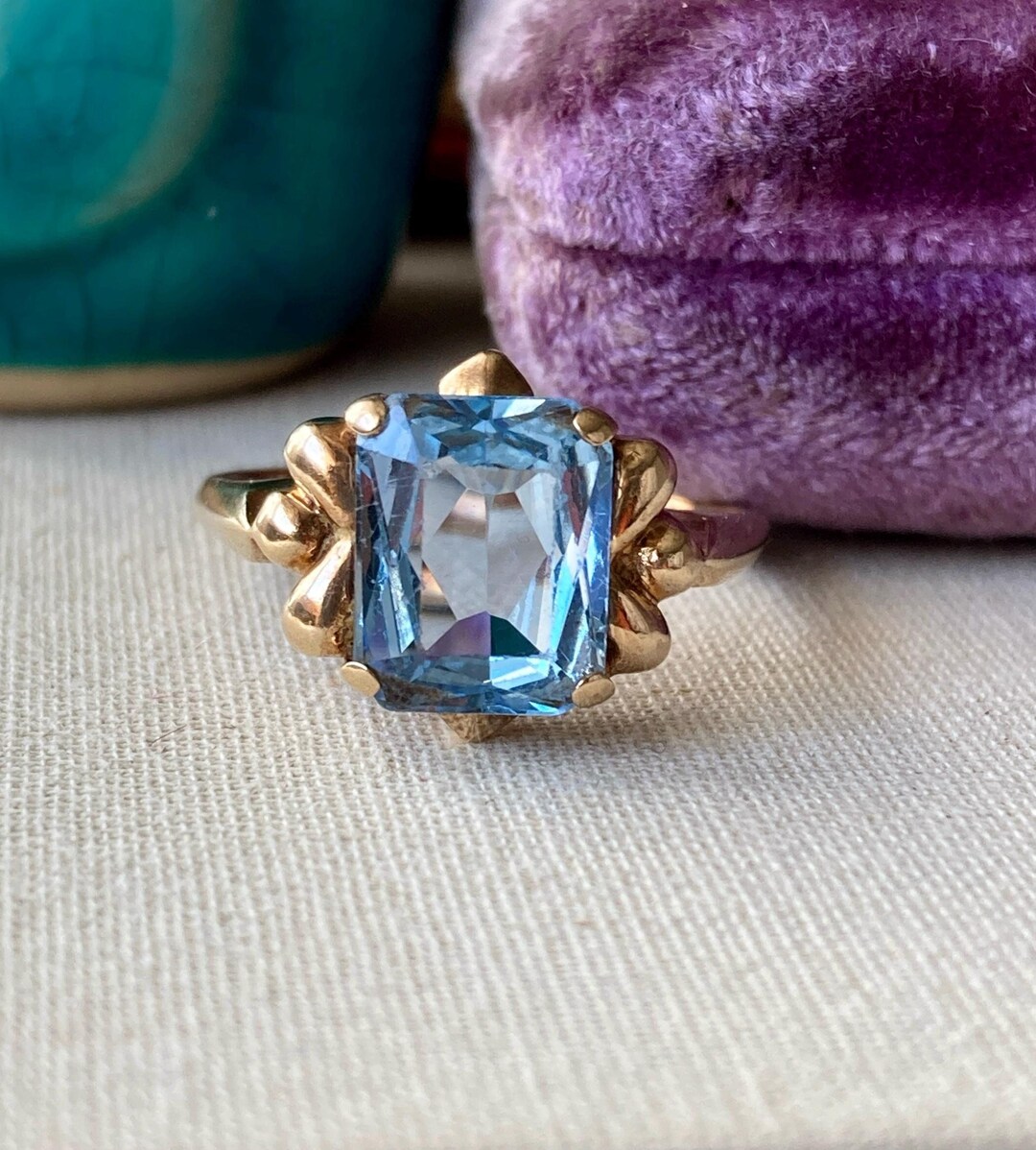 Vintage Blue Topaz Solitaire 10K Gold Ring Read Item Details in ...