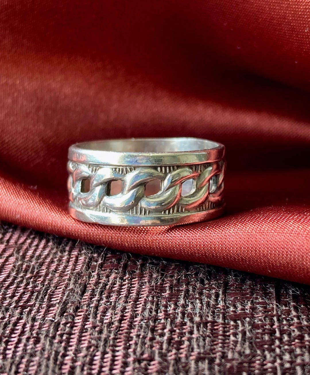 Vintage Chain Link Infinity Cigar Band Sterling Silver Wide Ring Band ...