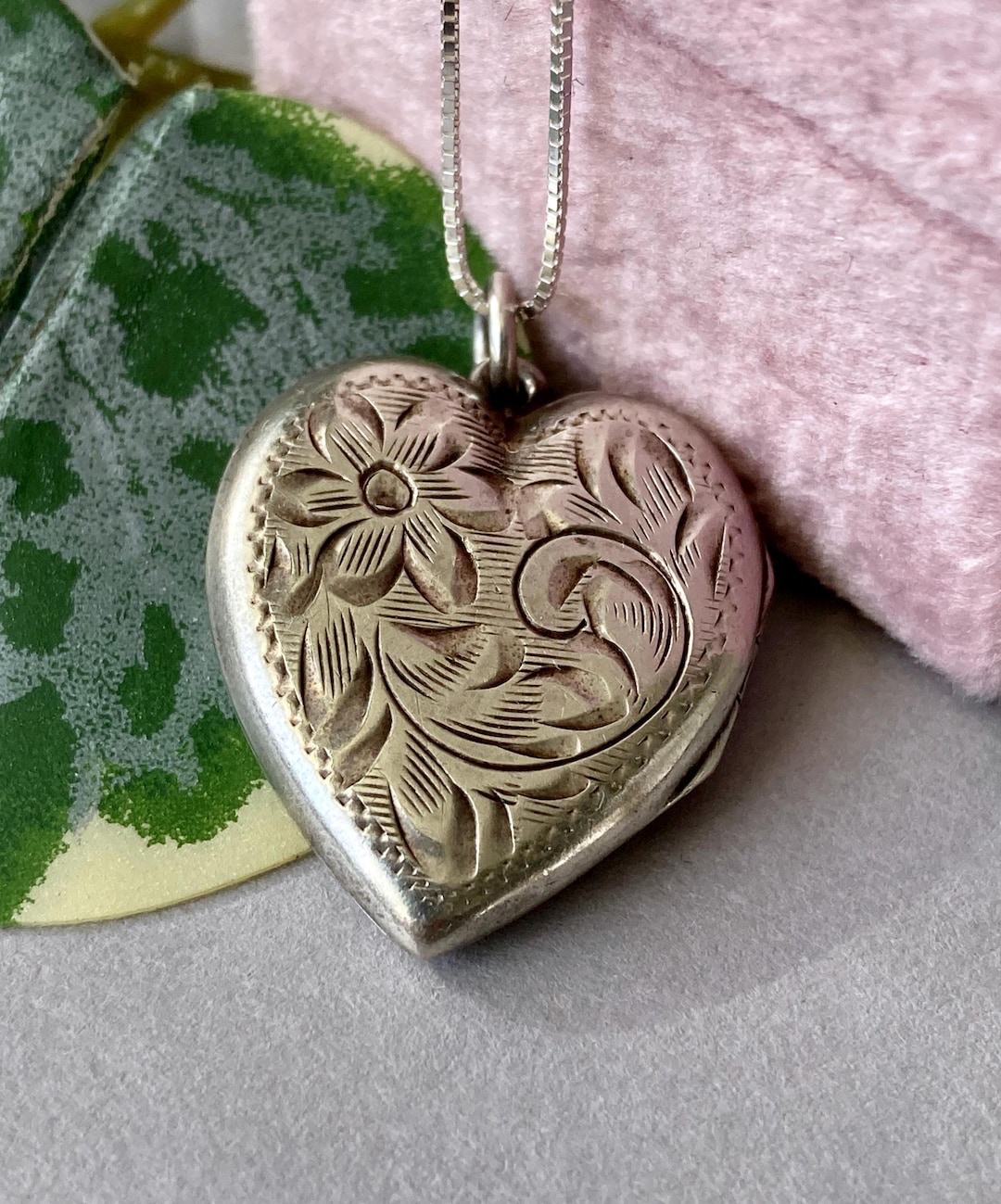 Vintage Birks Sterling Silver Engraved Heart Locket Charm Necklace ...