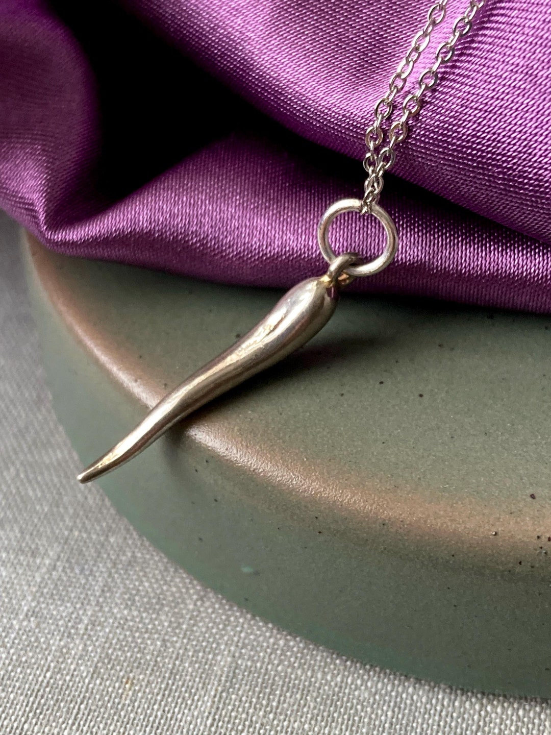 Vintage Italian Horn Cornicello Silver Pendant Charm Necklace Always ...