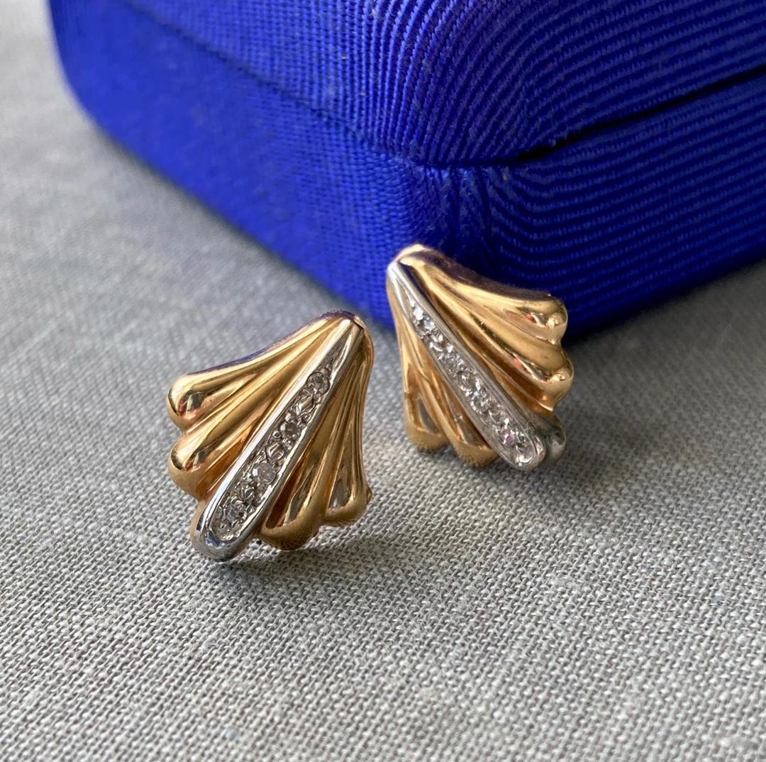 Vintage 12K Gold Diamond Fan Stud Earrings - Item Details in ...