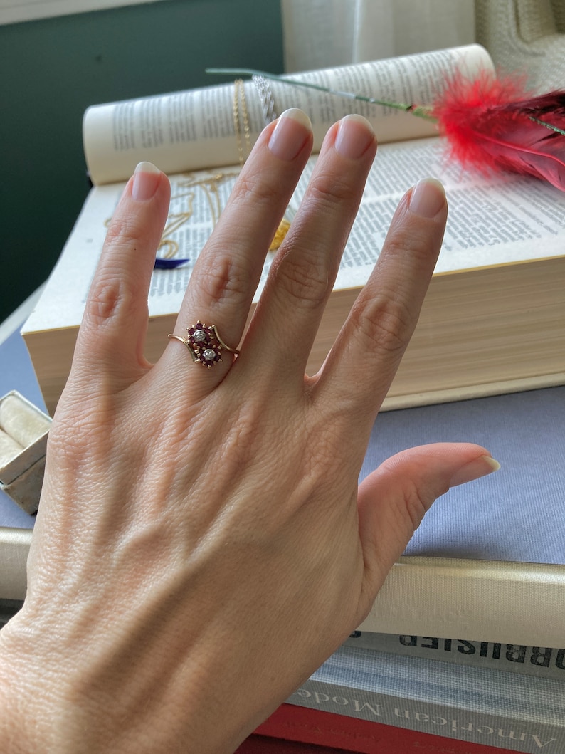 Vintage 10K Gold Ruby Diamond Flower Moi Et Toi Ring - Item Details in ...