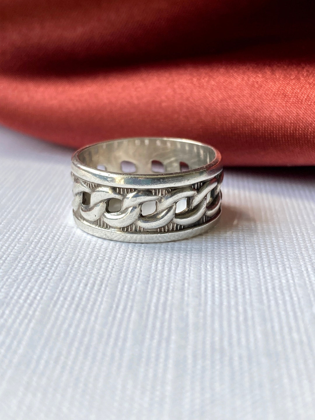 Vintage Chain Link Infinity Cigar Band Sterling Silver Wide Ring Band ...