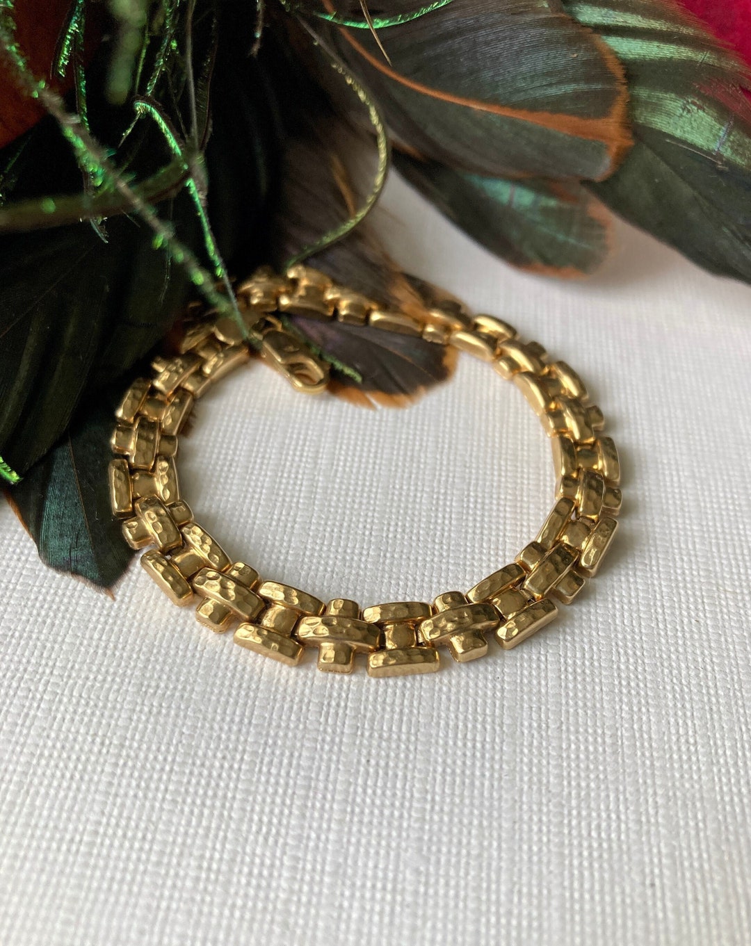 Vintage 10K Gold Textured Slinky Link Gate Bracelet More Details Always ...