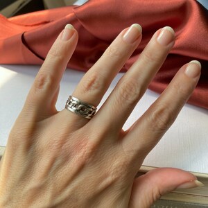 Vintage Chain Link Infinity Cigar Band Sterling Silver Wide Ring Band ...