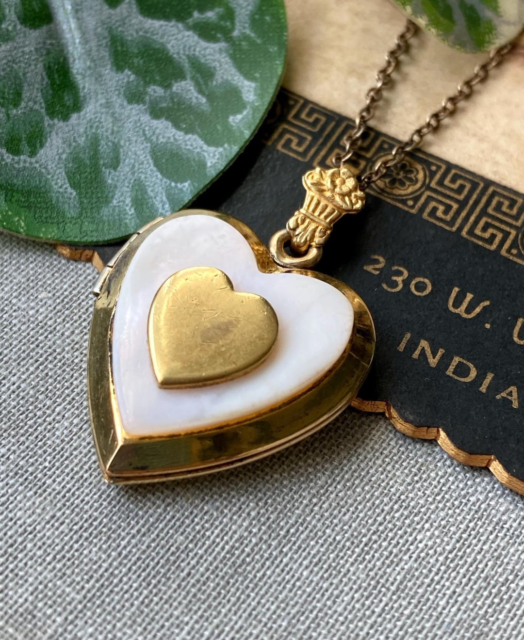Antique Vintage Gold Filled Mother of Pearl Heart Locket Pendant ...