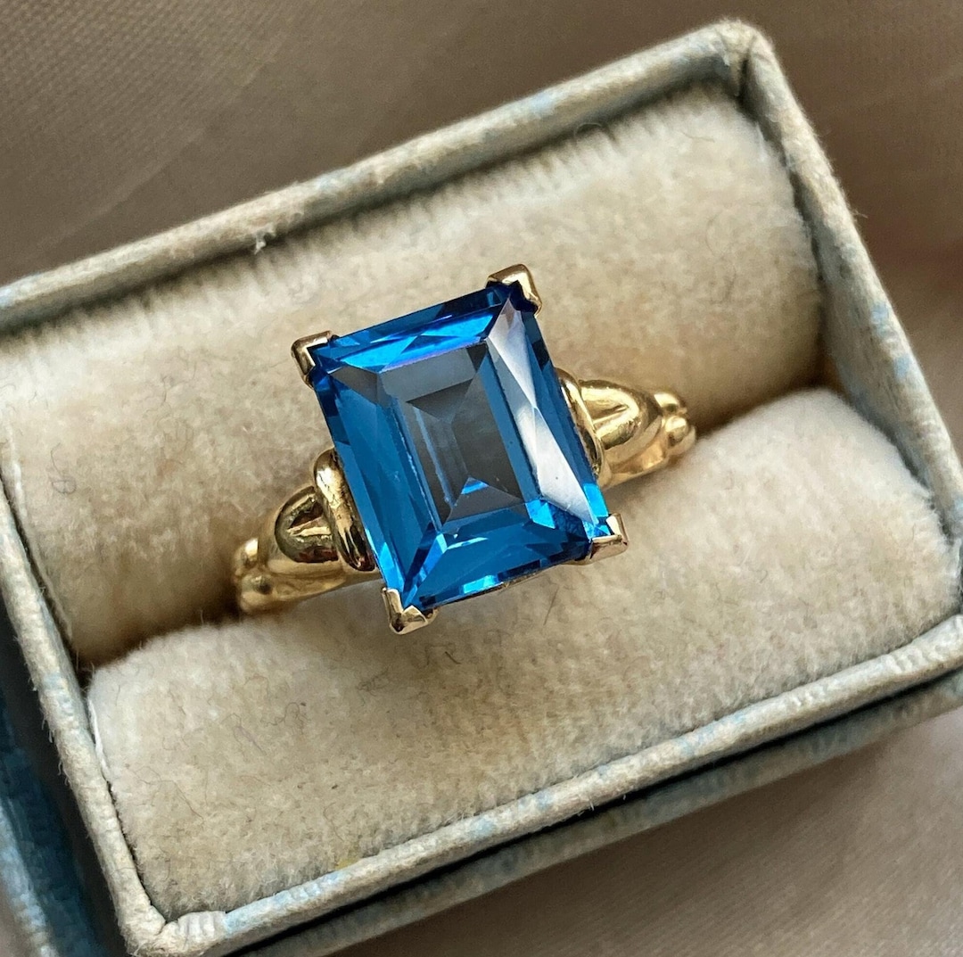 Vintage 10K Gold Blue Spinel Gemstone Solitaire Ring - Read Item ...