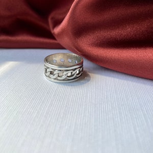 Vintage Chain Link Infinity Cigar Band Sterling Silver Wide Ring Band ...