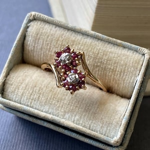 Vintage 10K Ruby Diamond Flower Moi Et Toi Gold Ring - Item Details in ...