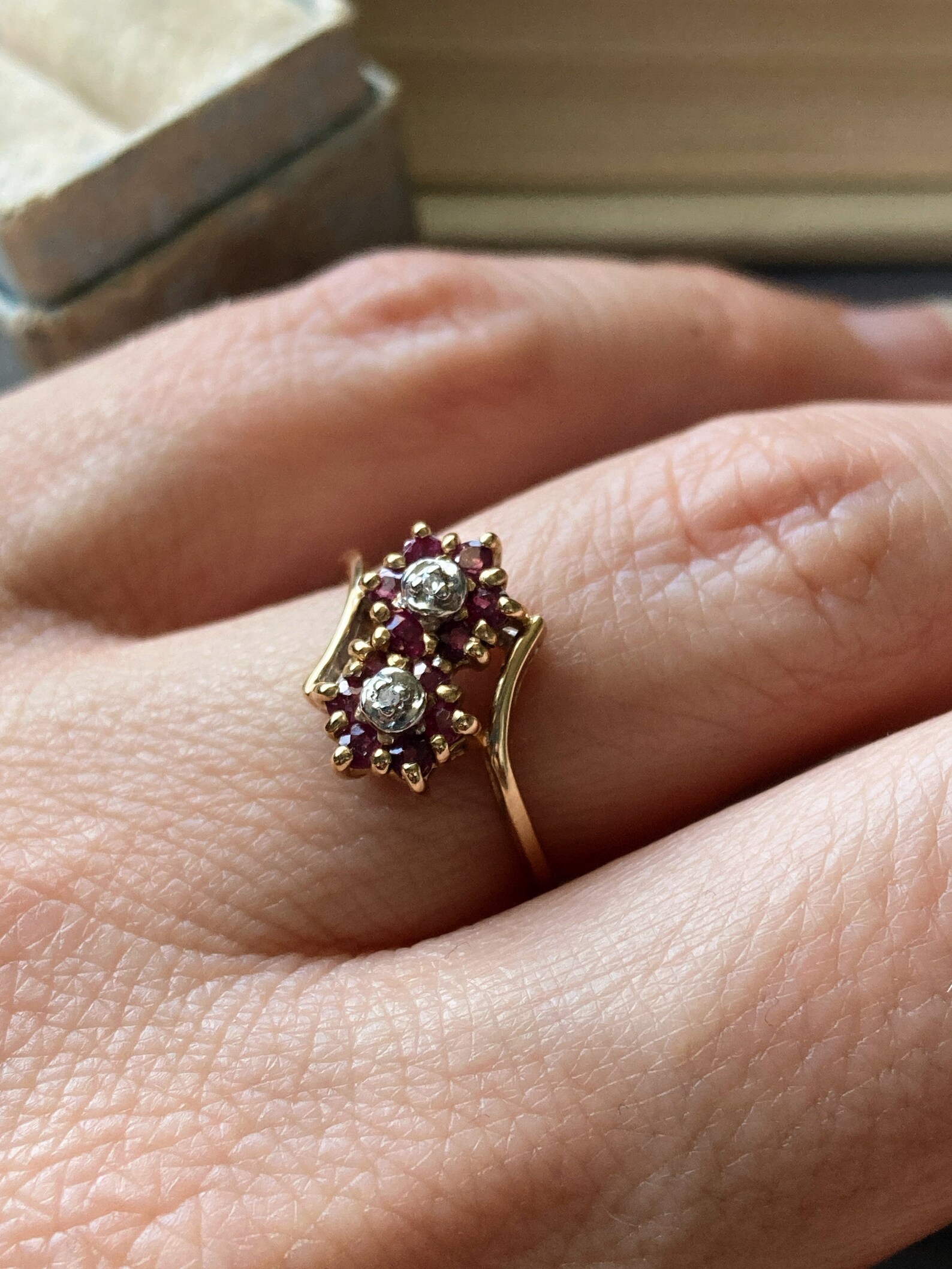Vintage 10K Gold Ruby Diamond Flower Moi Et Toi Ring - Item Details in ...