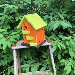 Rustic Primitive Birdhouse Triangle Steps Country Birdhouse Outdoor ...