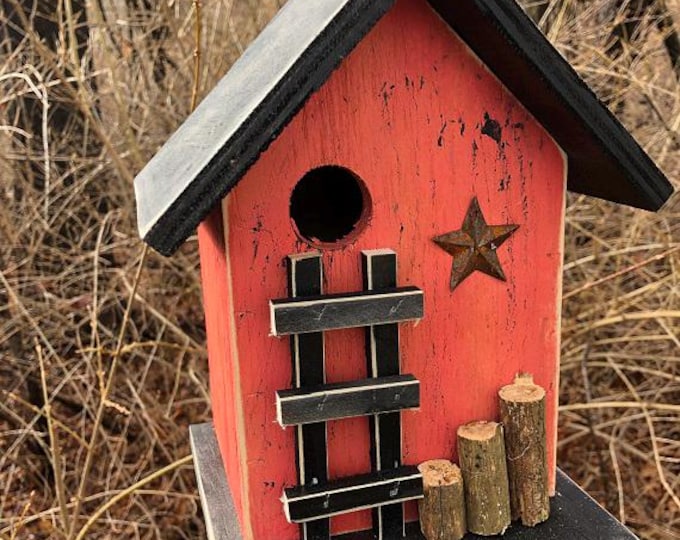 Rustic Primitive Birdhouse Black Ladder Country Birdhouse Outdoor Bird ...