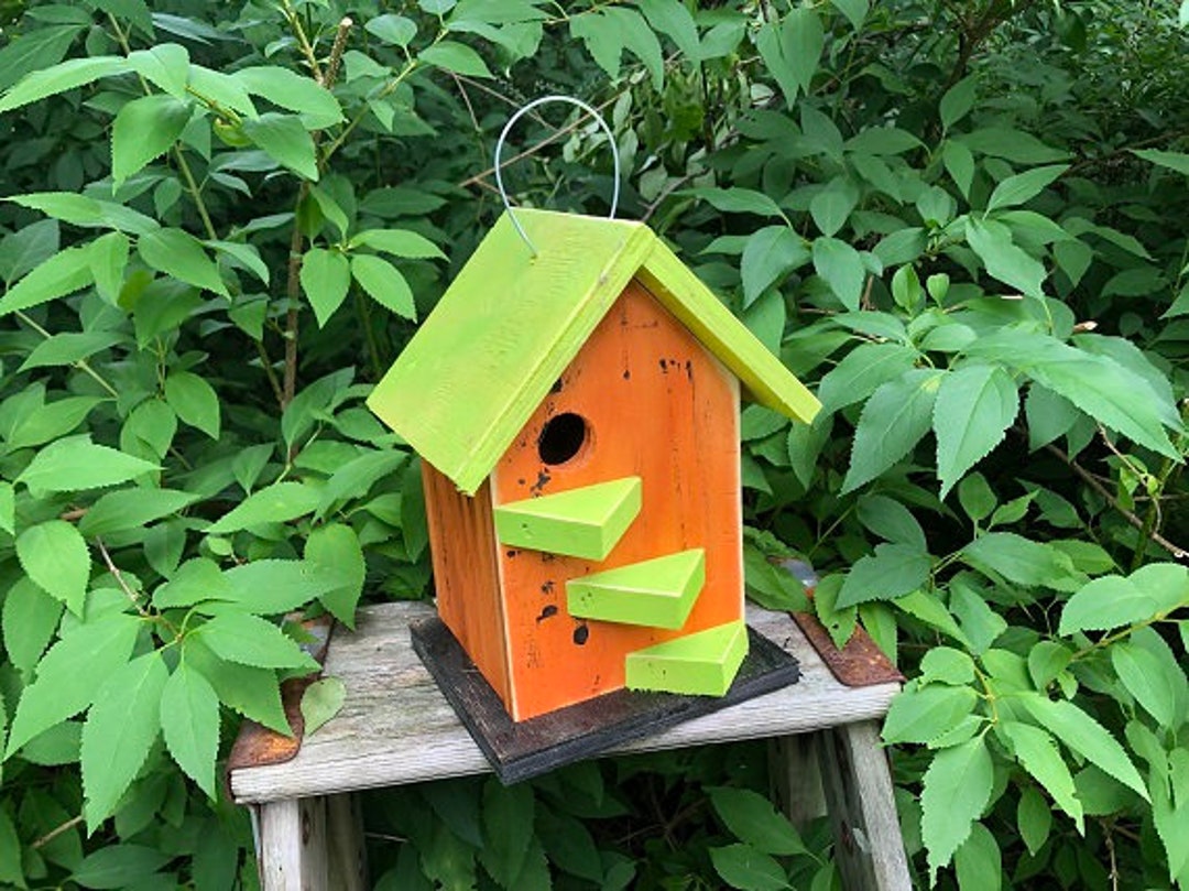 Rustic Primitive Birdhouse Triangle Steps Country Birdhouse Outdoor ...