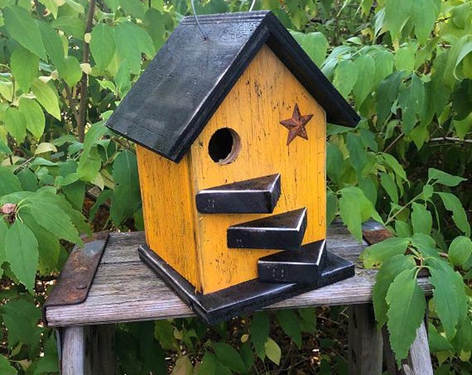 Rustic Primitive Birdhouse Triangle Steps Country Birdhouse Outdoor ...