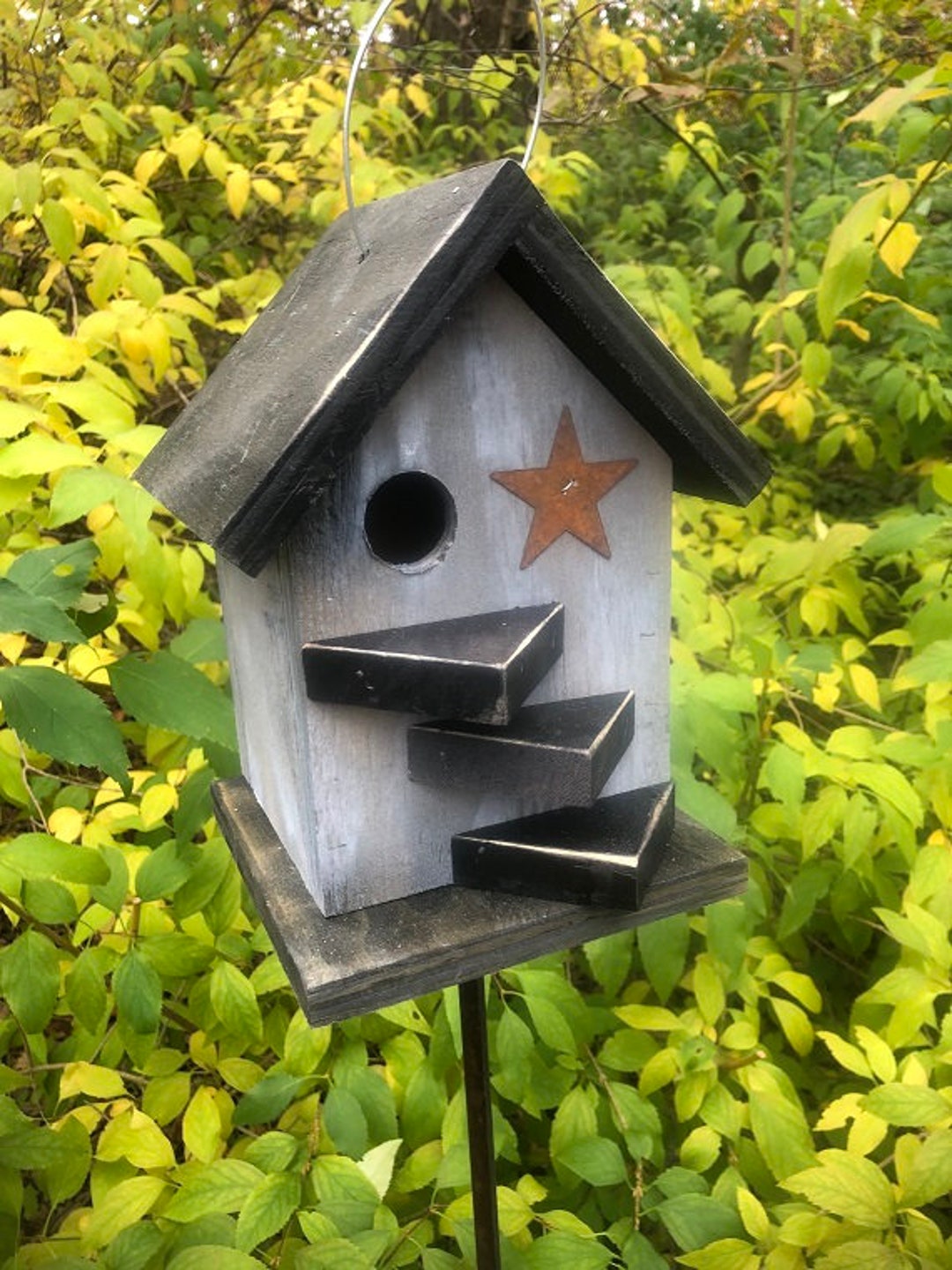 Rustic Primitive Birdhouse Triangle Steps Country Birdhouse Outdoor ...