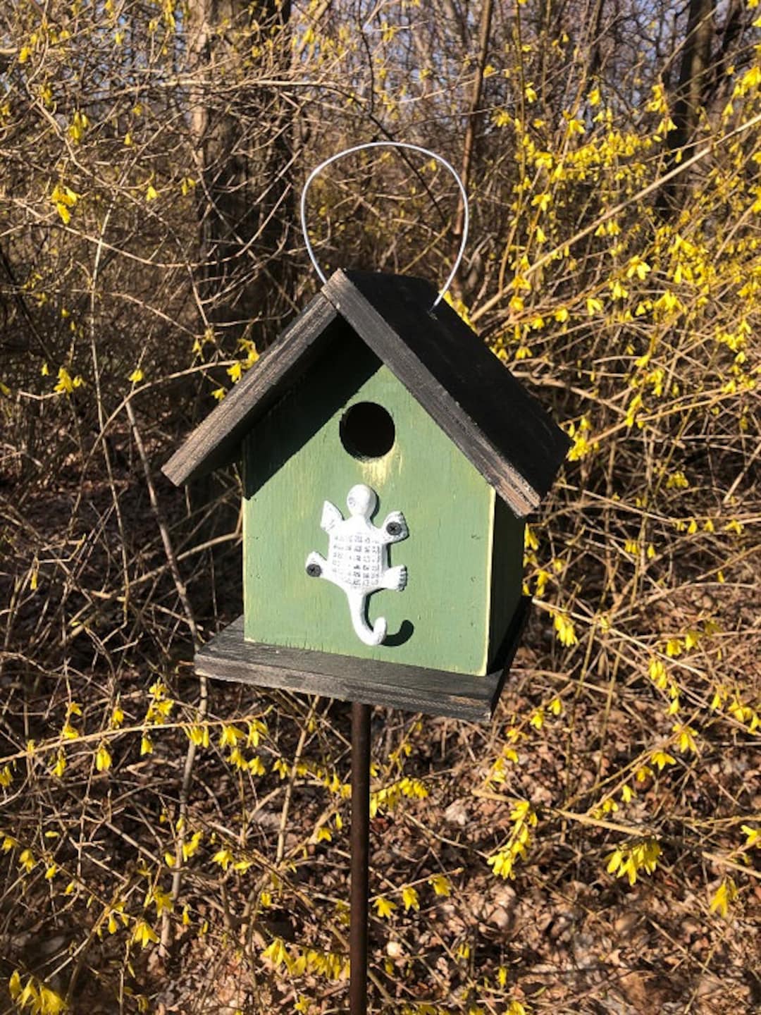 Birdhouse Primitive Olive Green Black Metal Turtle Hook - Etsy