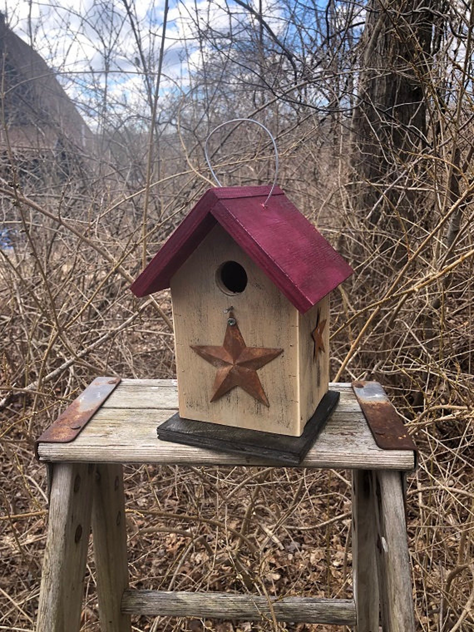 Rustic Primitive Birdhouse Rusty Metal Stars - Etsy