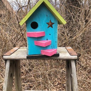 Rustic Primitive Birdhouse Triangle Steps Country Birdhouse Outdoor ...