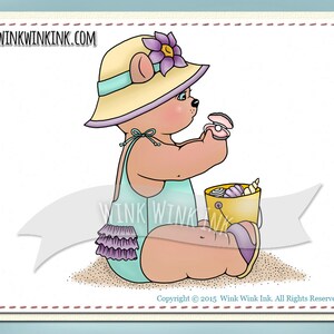 Digital stamp Pearl beach bear summer fun printable digi | Etsy