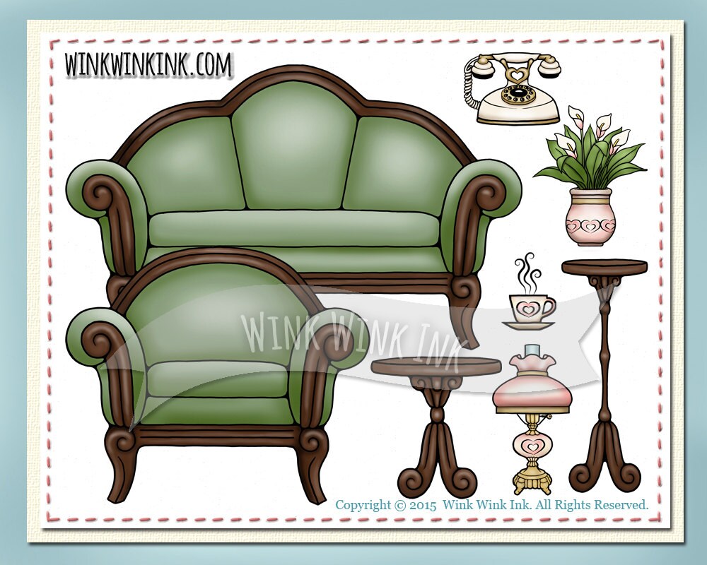 Digital Stamp Grandma's Parlor Set Furniture and | Etsy