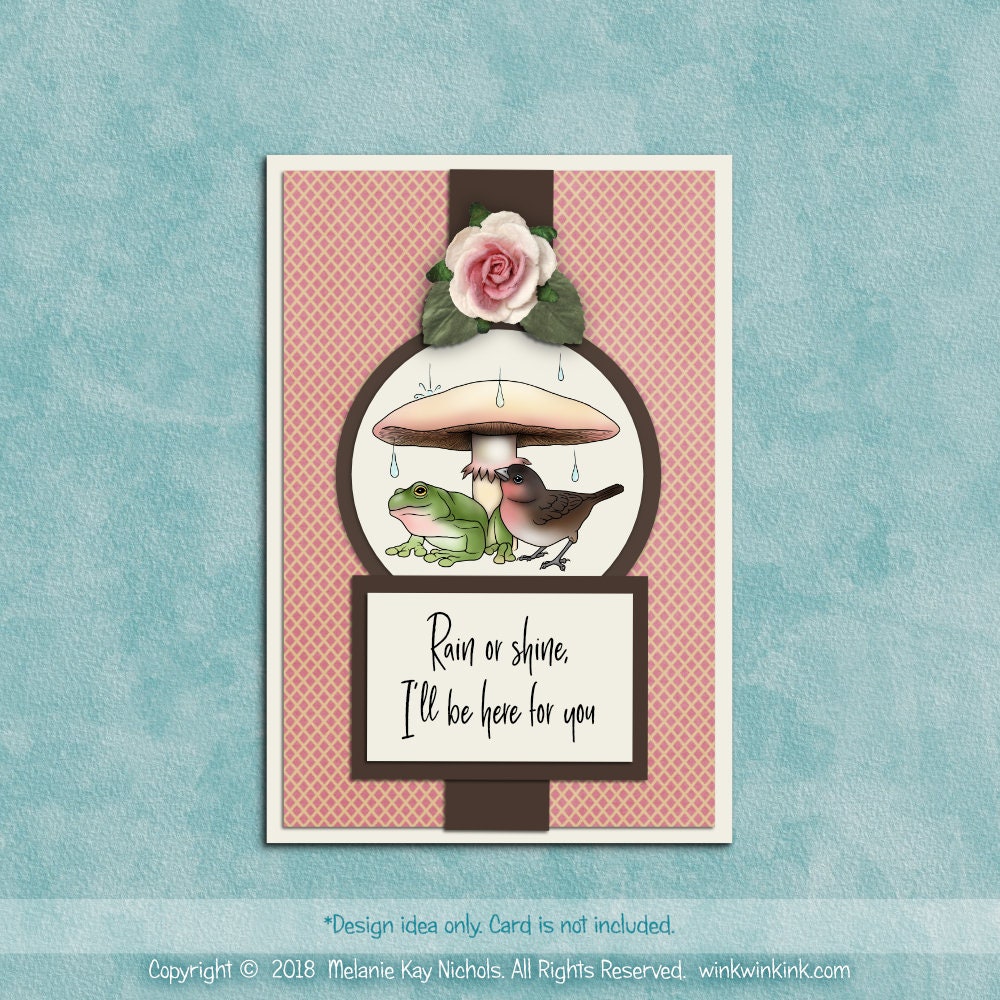 Digital Stamp - "rainy Day Friends" - Frog, Bird, and Mushroom - for ...