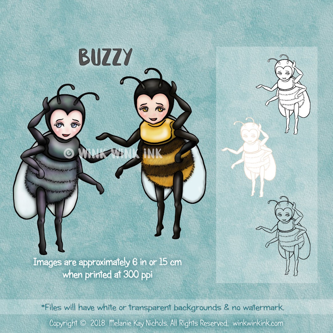 Digital Stamp - Buzzy - Cute Bee or Fly - Printable Bugs or Insects for ...